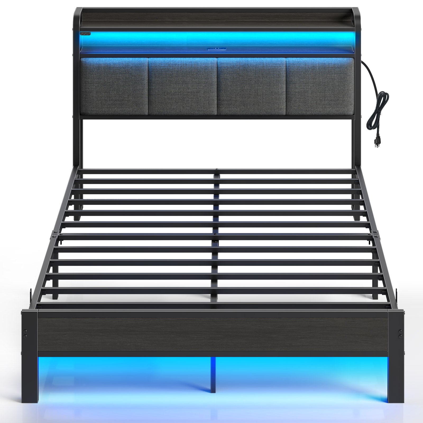Rolanstar Bed Frame with Charging Station and LED Lights, Upholstered