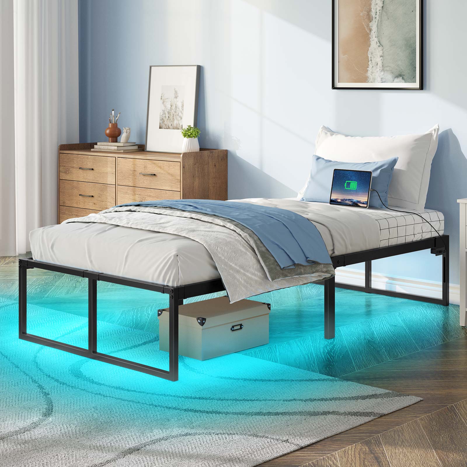 Rolanstar Bed Frame with Power Outlets& Led Lights
