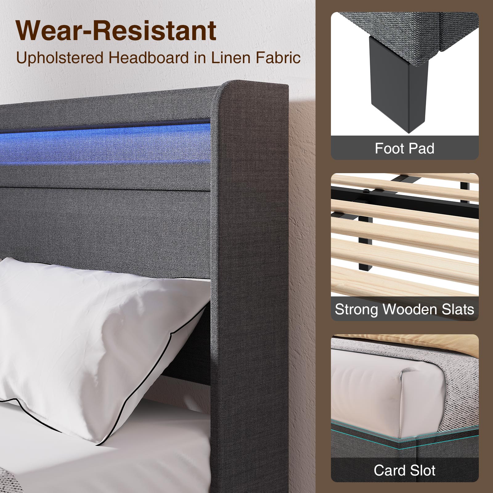 Rolanstar Bed Frame Full Size with Headboard, Motion Activated Night L