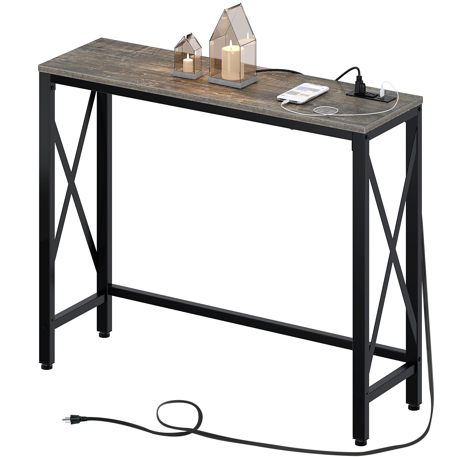 Rolanstar Console Table with Power Outlet, Narrow Sofa Table, 55” Farm