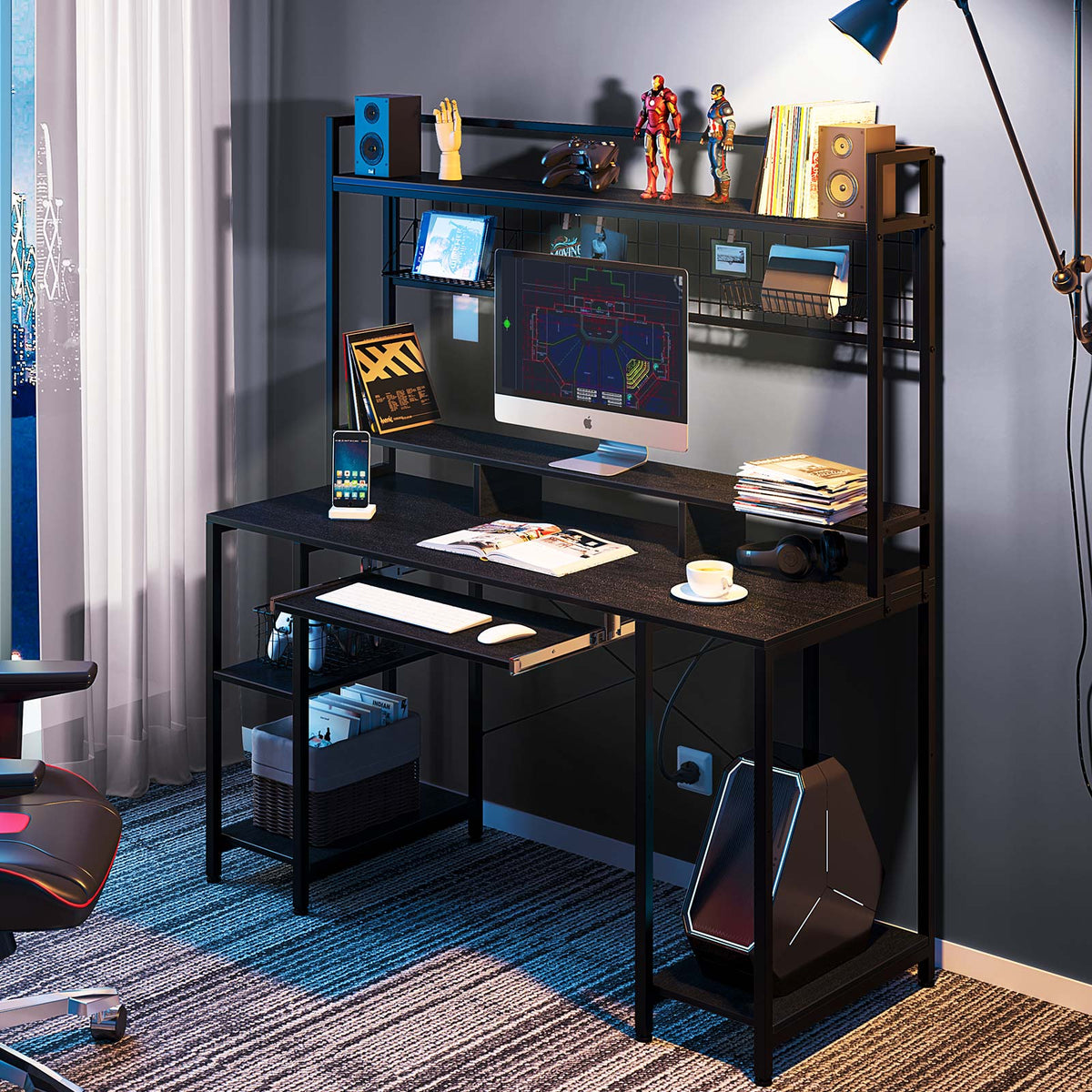 Rolanstar Computer Desk with Hutch and Keyboard Tray 55 Office Desk