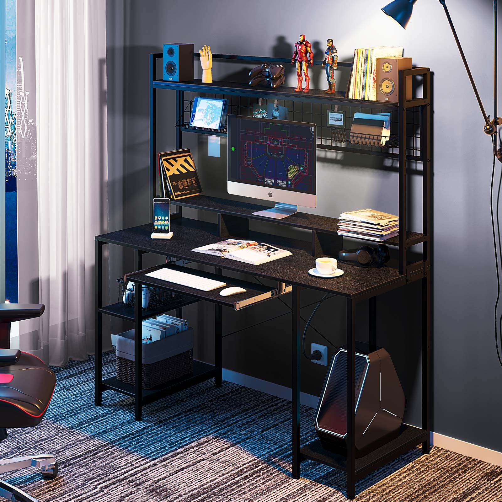 Rolanstar Computer Desk with Hutch and Keyboard Tray, 55" Office Desk