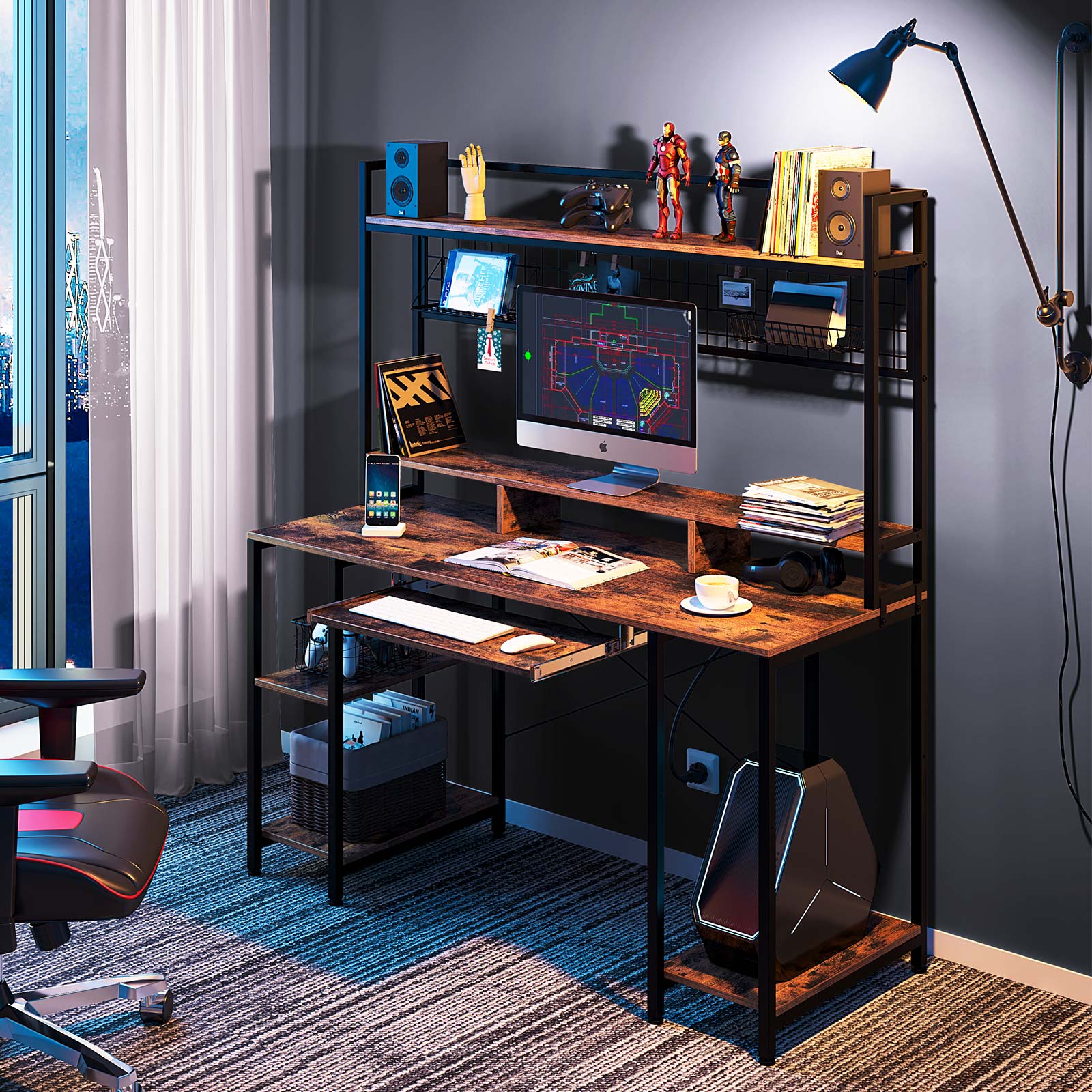 Rolanstar Computer Desk with Hutch and Keyboard Tray, 55" Office Desk