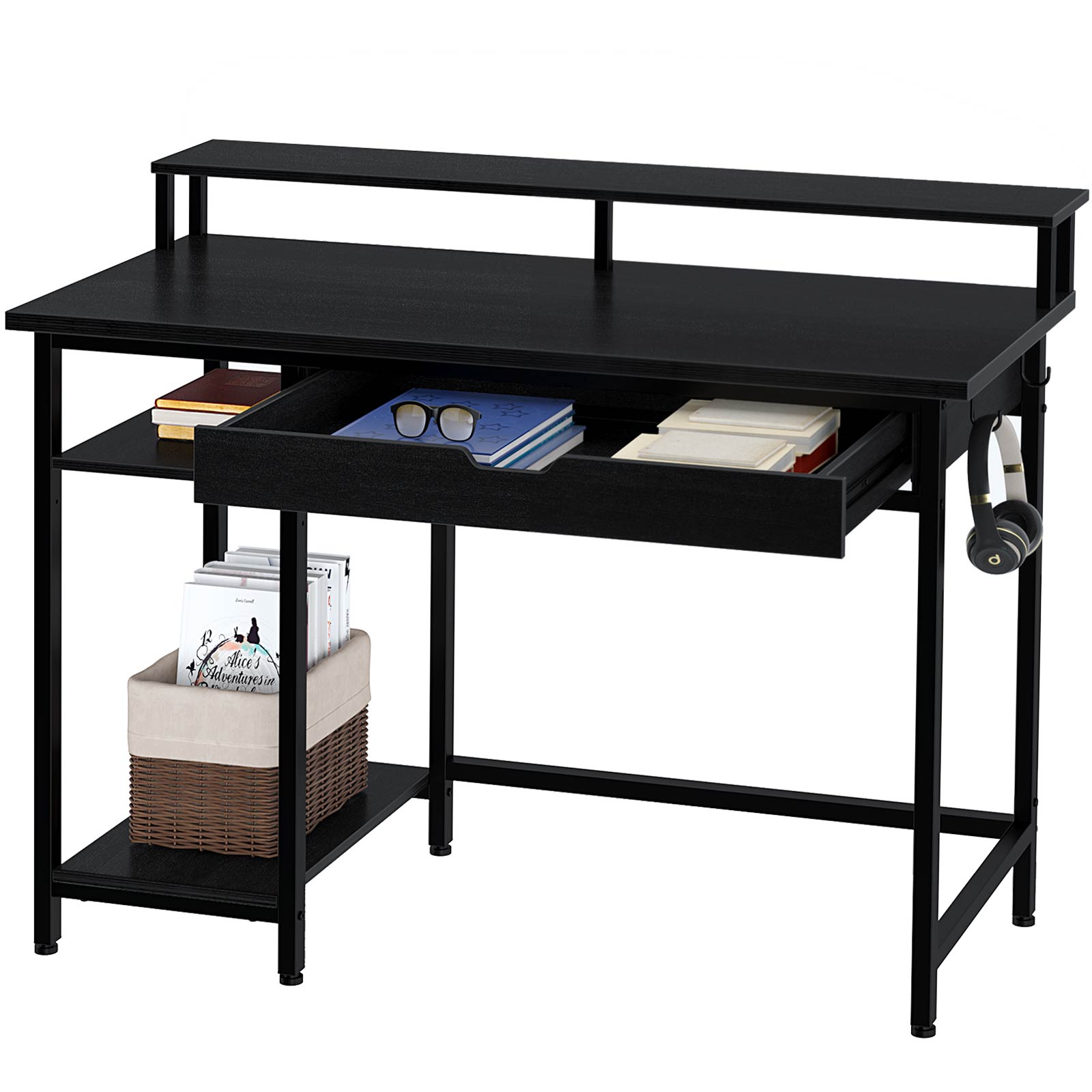 Rolanstar Computer Desk with Monitor Stand and Drawers 47 Inch