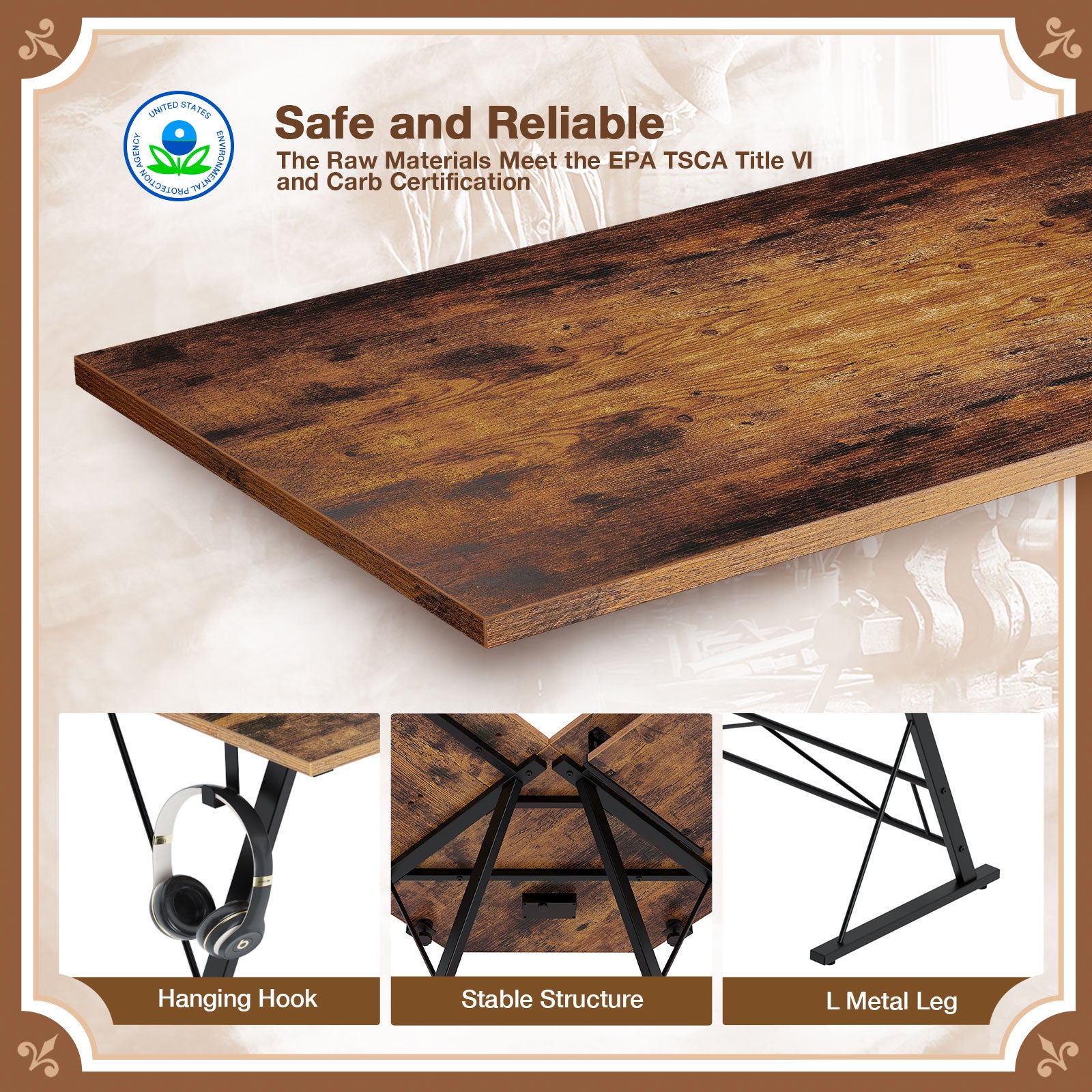 Rolanstar Computer Desk L Shaped with Power Outlet, 54” Reversible